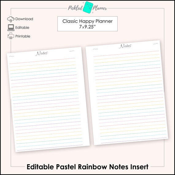 Editable Pastel Rainbow Notes Printable 7x9.25 Classic | Etsy