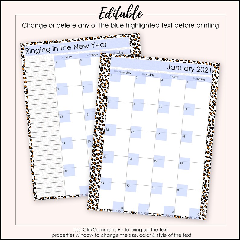 Editable Wild Cheetah Undated Monthly Planner/binder Printable - Etsy