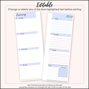 Editable Skinny Mini Bright Rainbow Undated, Horizontal Weekly Planner ...