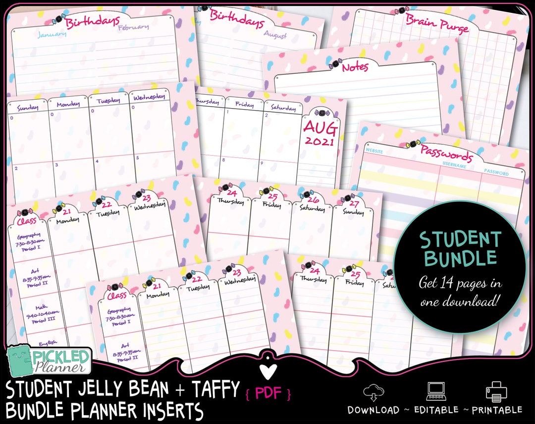 Editable Student Jellybeans Taffy Sweets Undated, School Planner/binder ...
