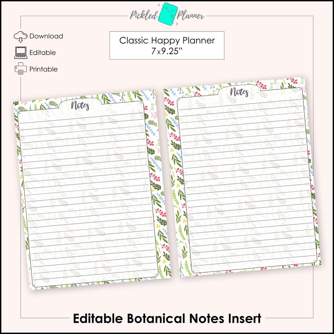 Editable Botanical Notes Printable 7x9.25 Classic Happy Planner - Etsy