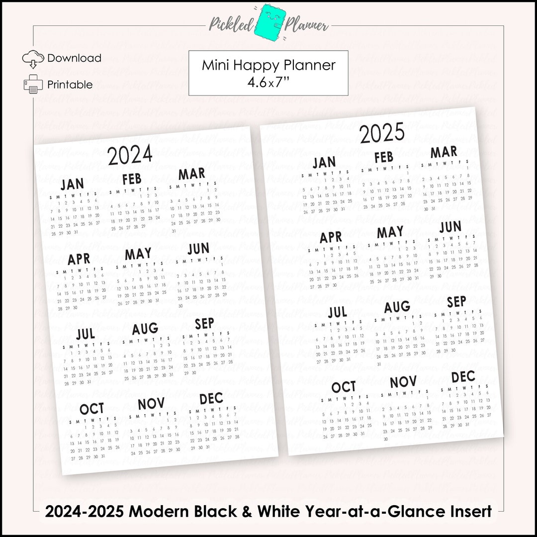 Mini Modern Black & White 2024-2025 Dated Year-at-a-glance Month ...