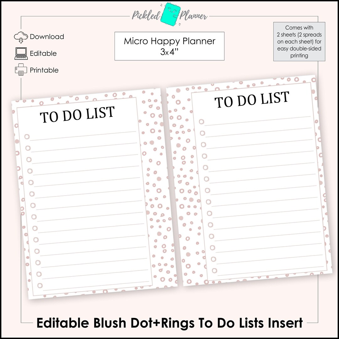 Editable Micro Blush Pink Dots+rings Planner to Do/task Lists Printable ...
