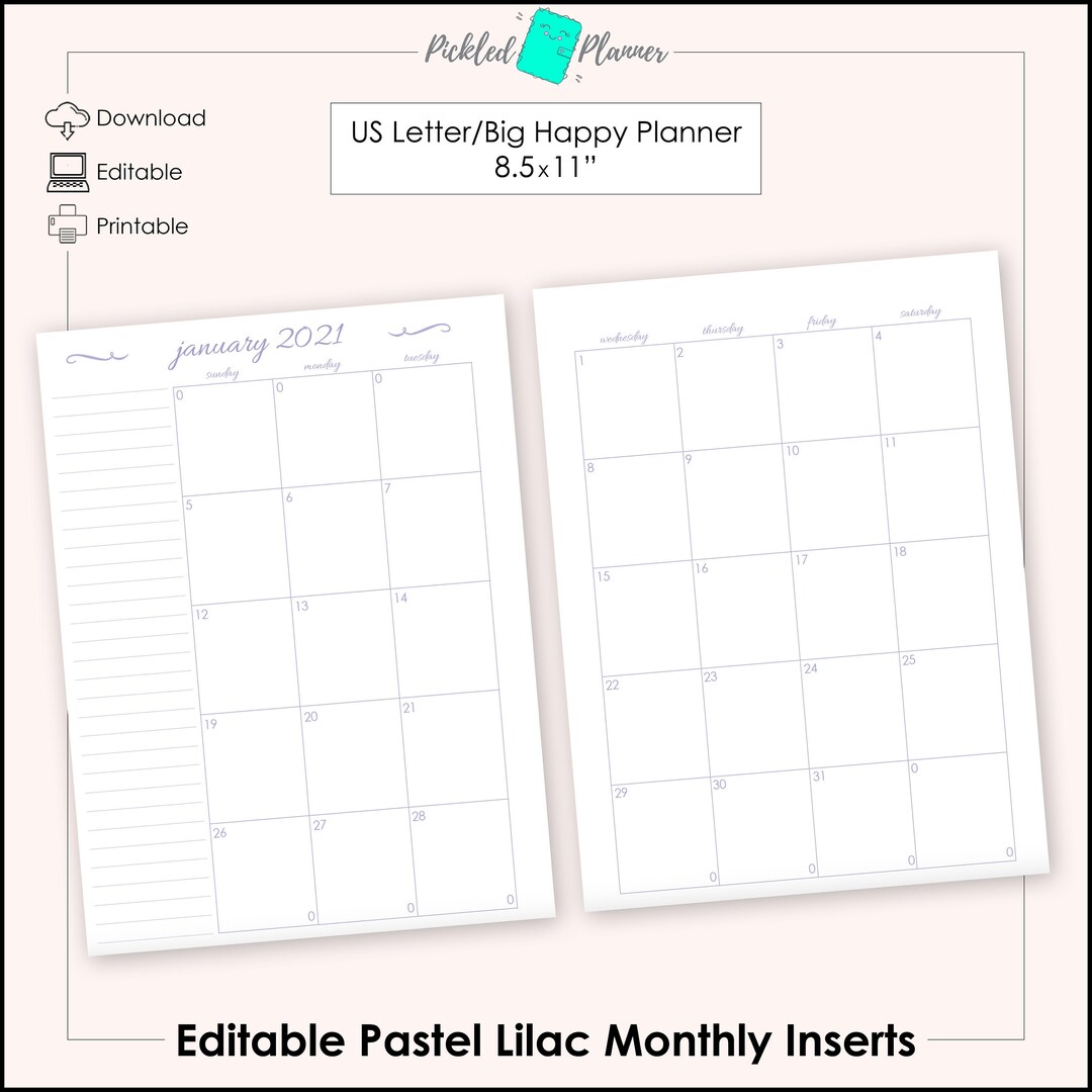 Editable Pastel Lilac Undated Monthly Planner/binder Printable - Etsy