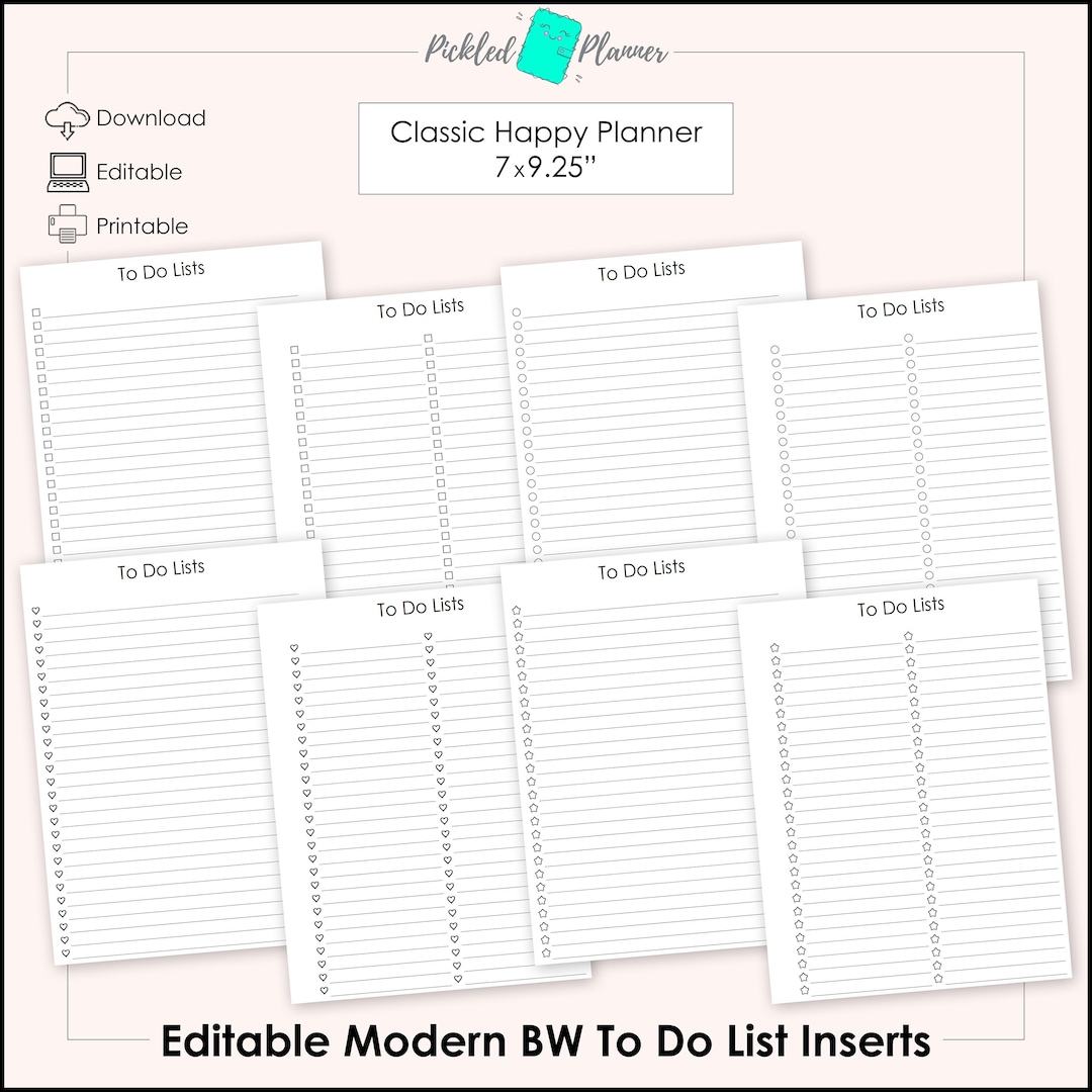 Editable Modern Black & White, Heart/star/square/circle to Do Lists ...