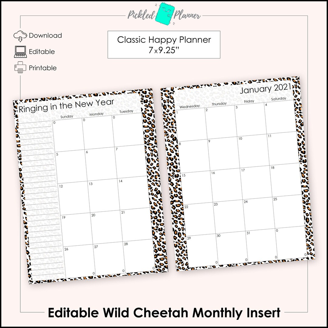 Editable Wild Cheetah Undated Monthly Planner/binder Printable 7x9.25 ...
