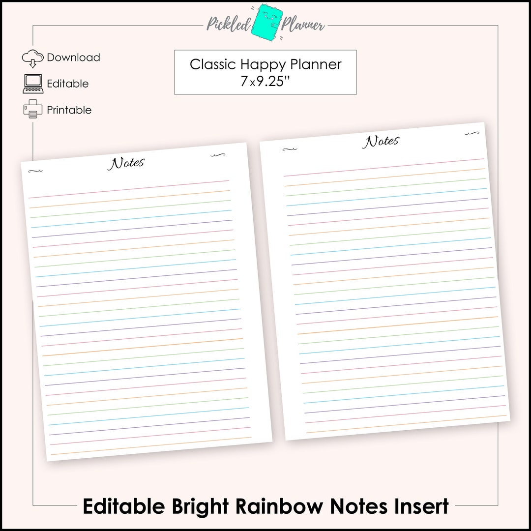 Editable Bright Rainbow Notes Printable 7x9.25 Classic - Etsy