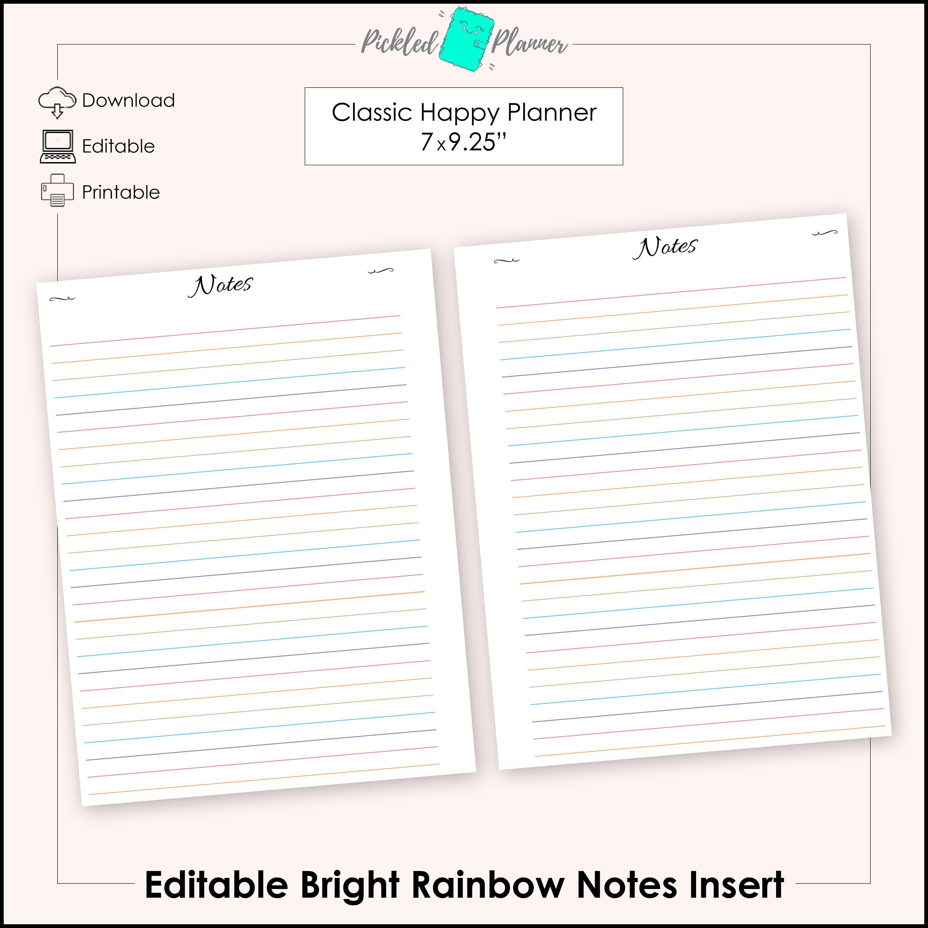 Editable Bright Rainbow Notes Printable 7x9.25 Classic - Etsy