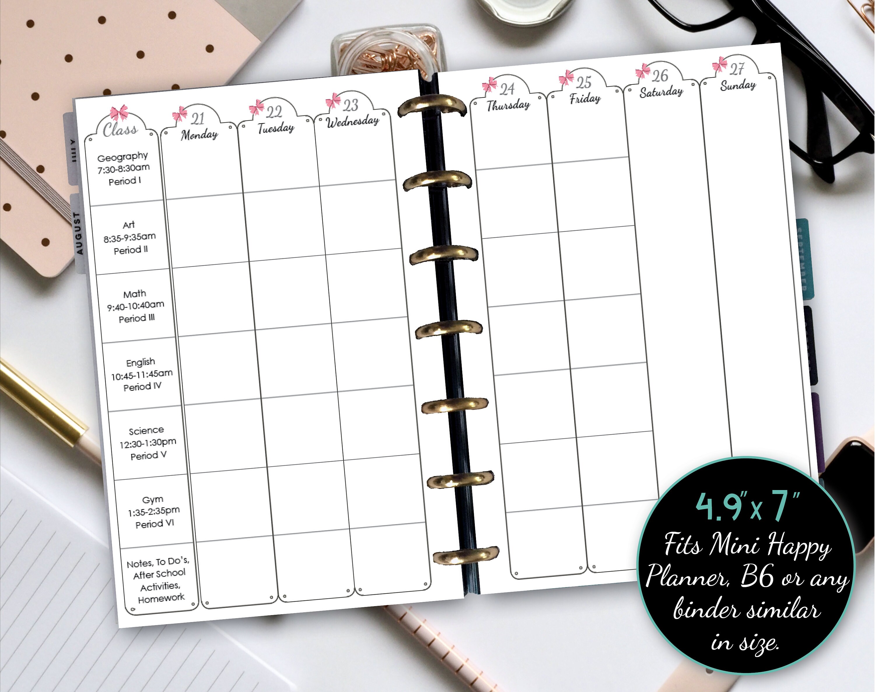 Editable Student Sweet Pink Bow Undated School Planner/Binder | Etsy