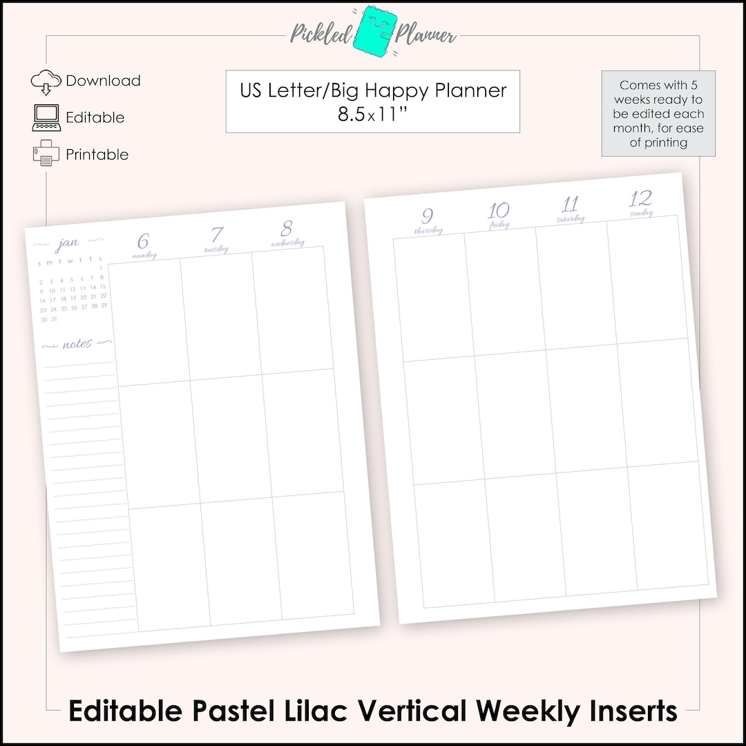 Editable Pastel Lilac Undated Vertical Weekly Planner/binder Printable ...
