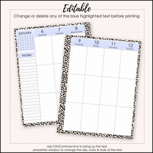 Editable Wild Cheetah Animal Print Undated, Vertical Weekly Planner ...