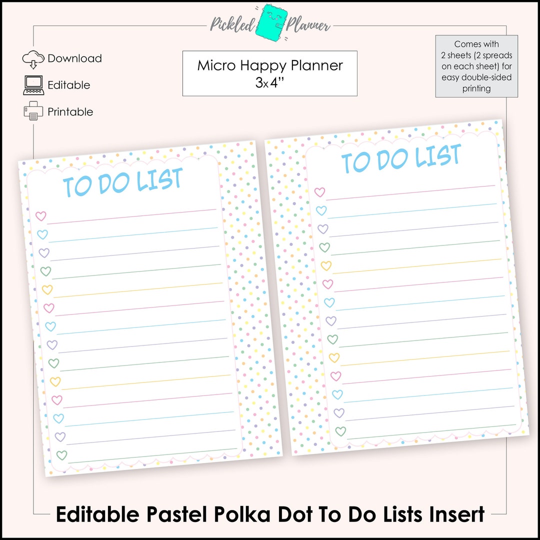 Editable Micro Pastel Dots Planner to Do/task Lists Printable 3x4 Micro ...