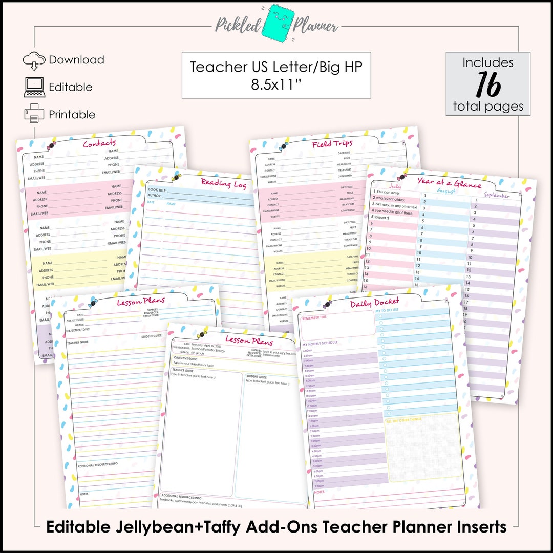 Add-ons 16 Pages for Editable Jellybeantaffy Teacher/homeschool Planner ...