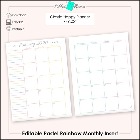 Editable Pastel Rainbow Undated Monthly Planner/binder | Etsy