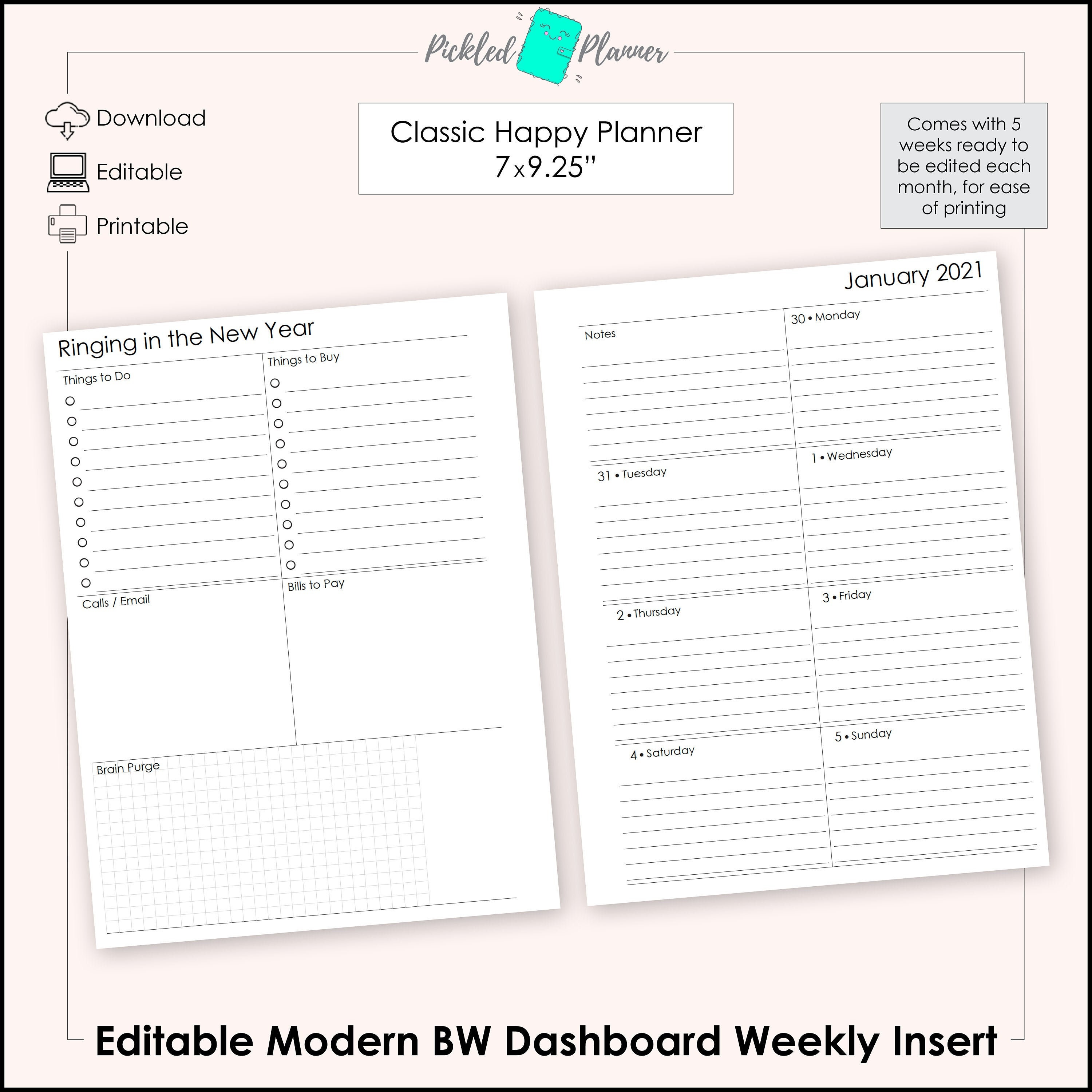 Editable Modern Black & White Undated Dashboard Weekly - Etsy