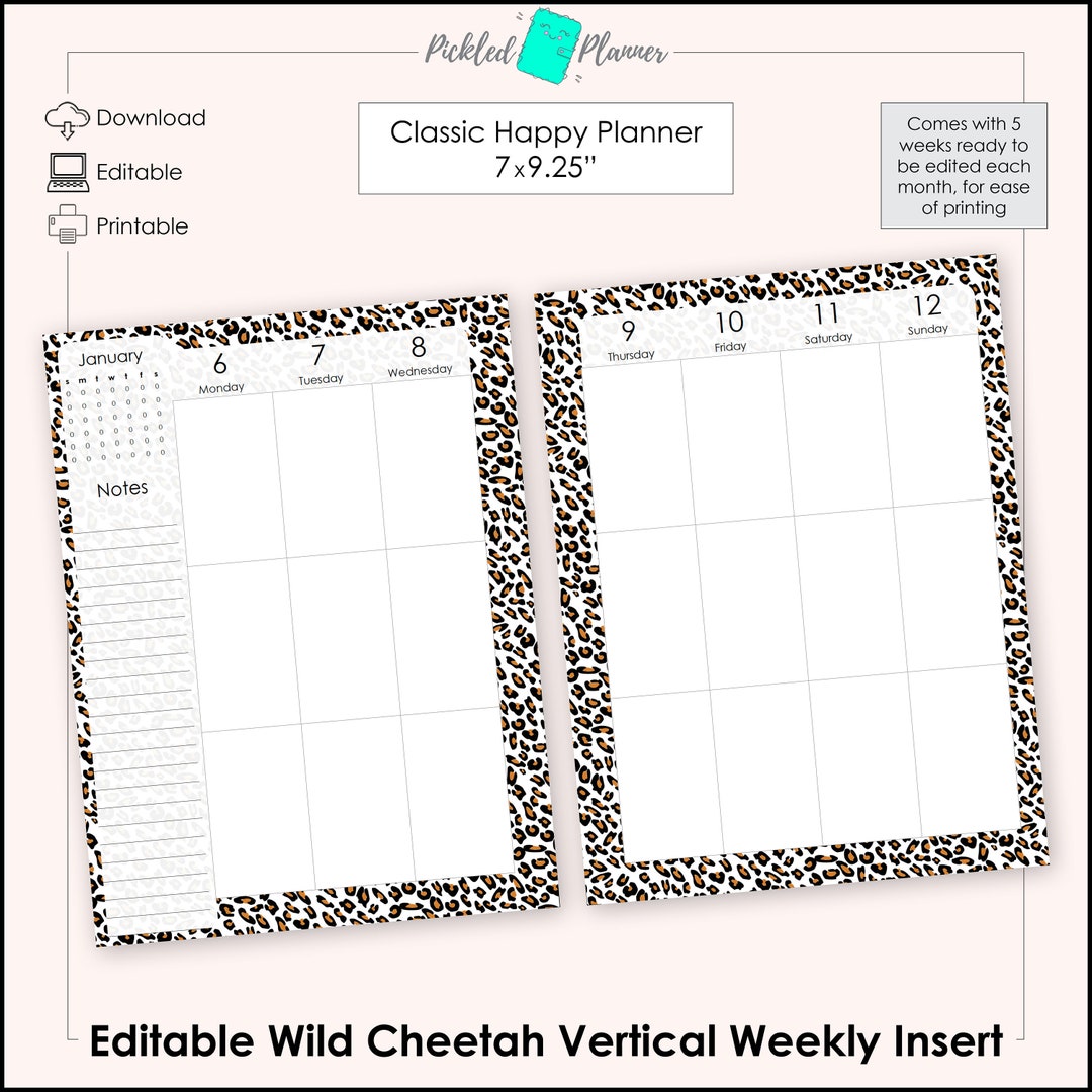 Editable Wild Cheetah Undated, Vertical Weekly Planner/binder Printable ...