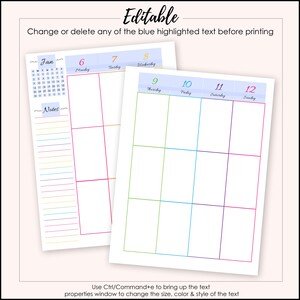 Editable Bright Rainbow Undated, Vertical Weekly Planner/binder ...