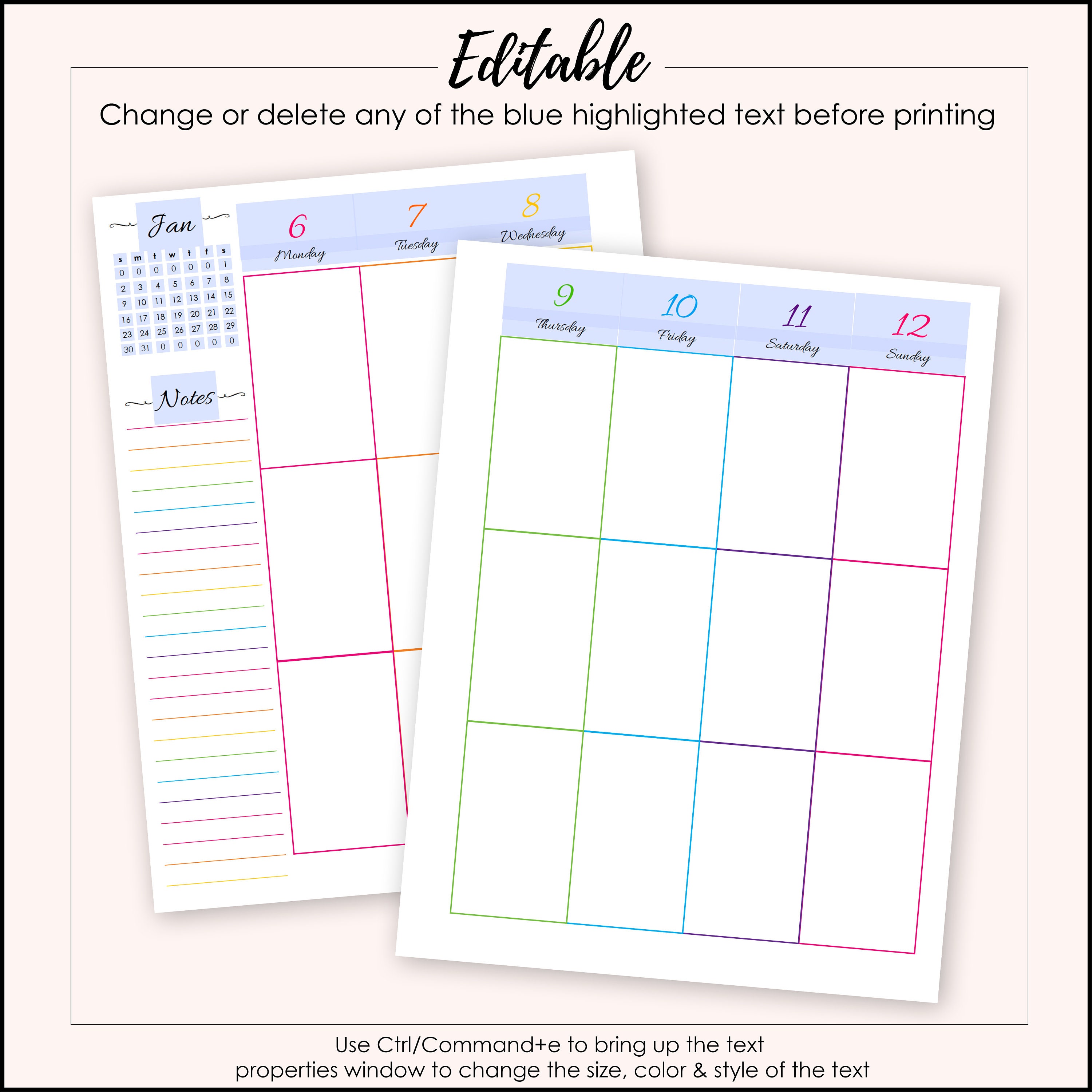 Editable Bright Rainbow Undated Vertical Weekly - Etsy