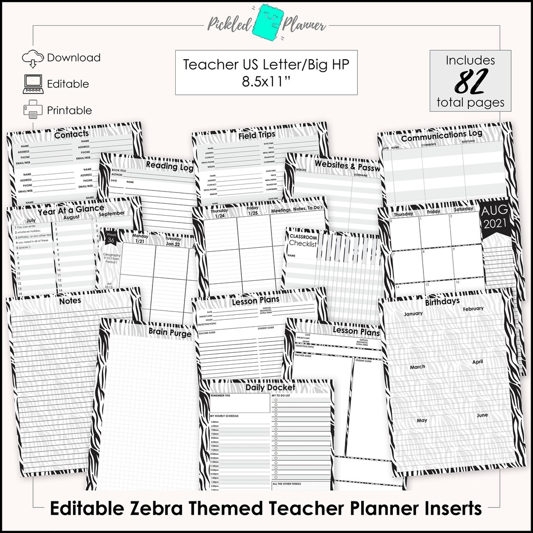 IMPROVED 82 Pages Editable Zebra Print Undated - Etsy