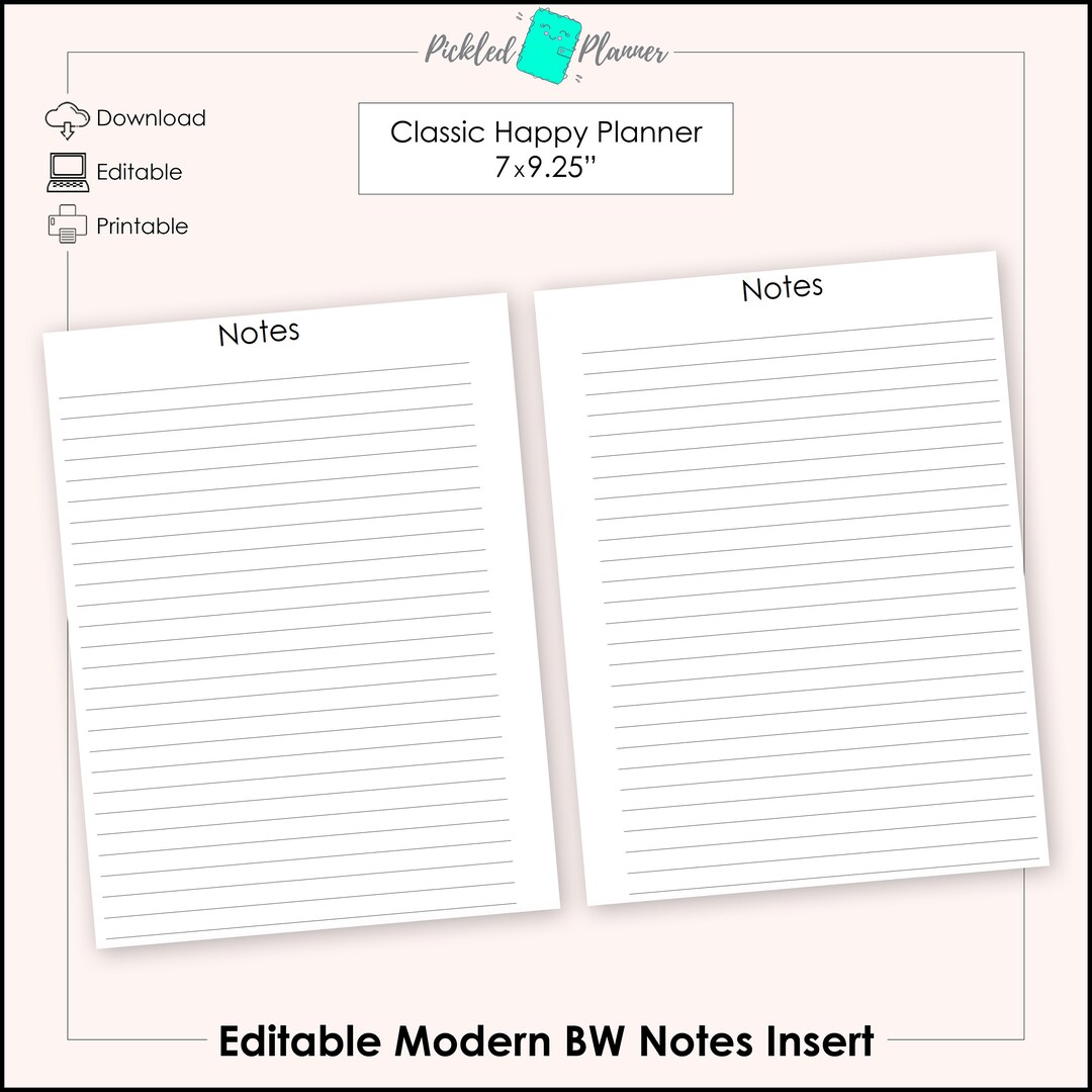 Editable Modern Black & White Notes Printable 7x9.25 - Etsy