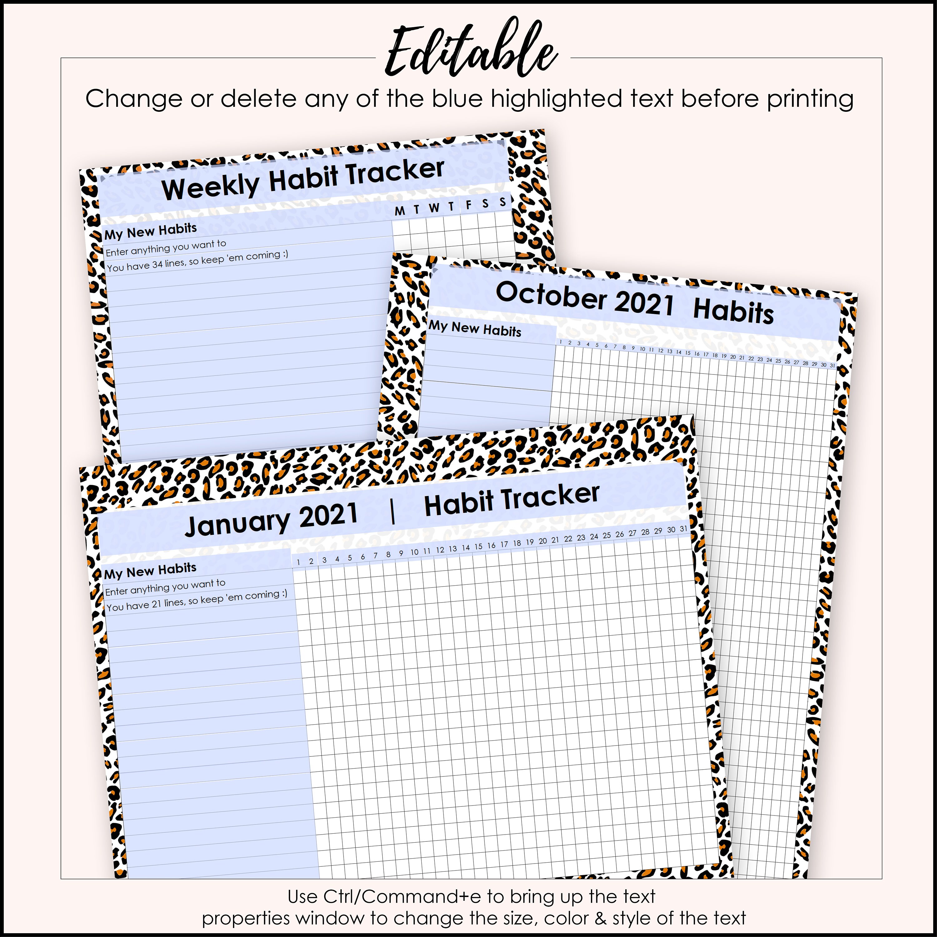 Editable Wild Cheetah Habit Tracker Printables 7x9.25 | Etsy