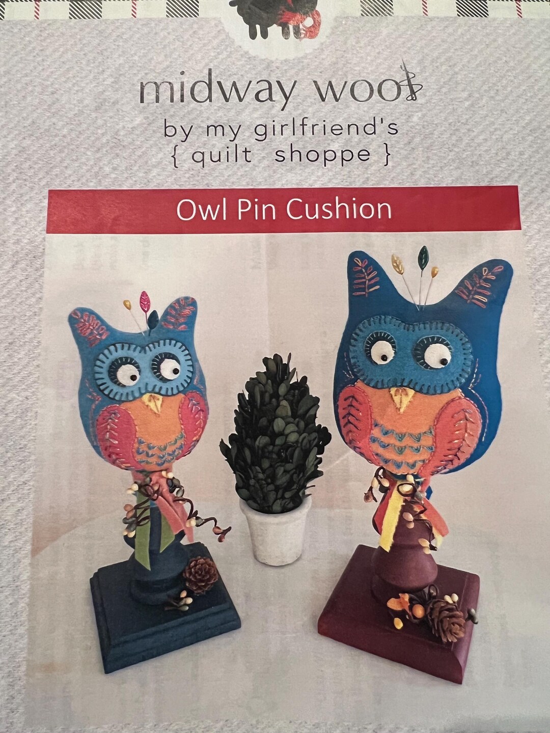 Owl Pin Cushion Kit, Pattern Midway Wool, Kit Includes Wools, Pin ...