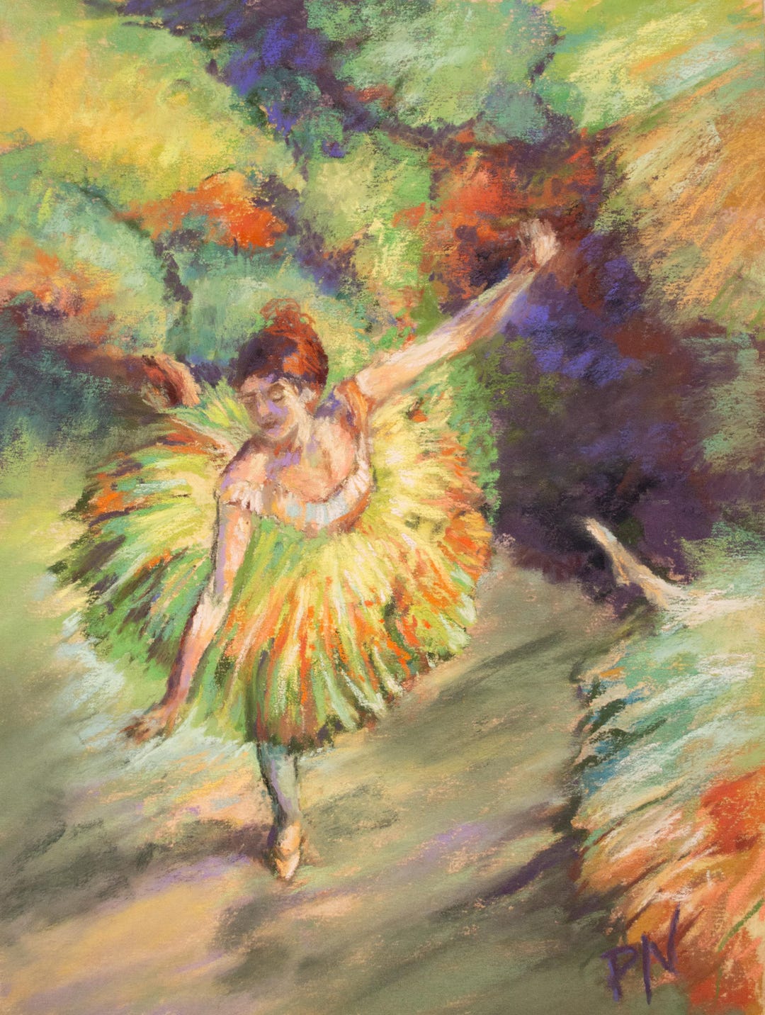 Ballerina in Green Pastel Painting: Original Dancing Figure Art 9x12 - Etsy