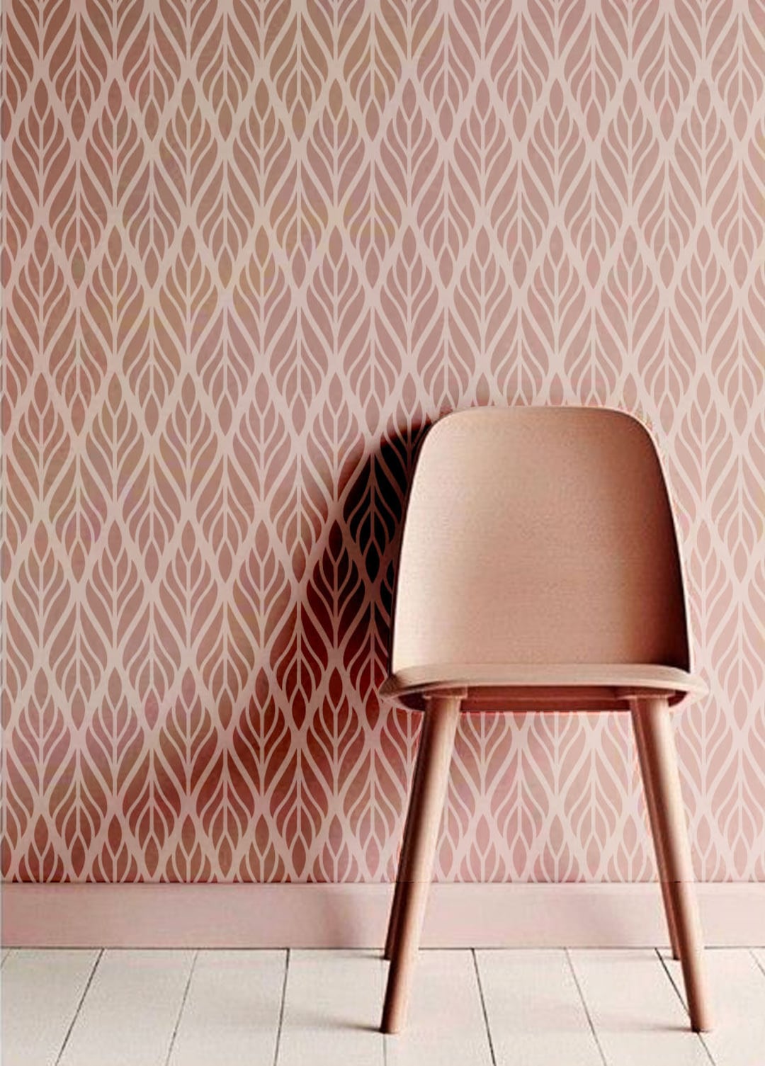 Leaves Wall Stencil - Geometric Pattern Stencil - Wallpaper Look ...