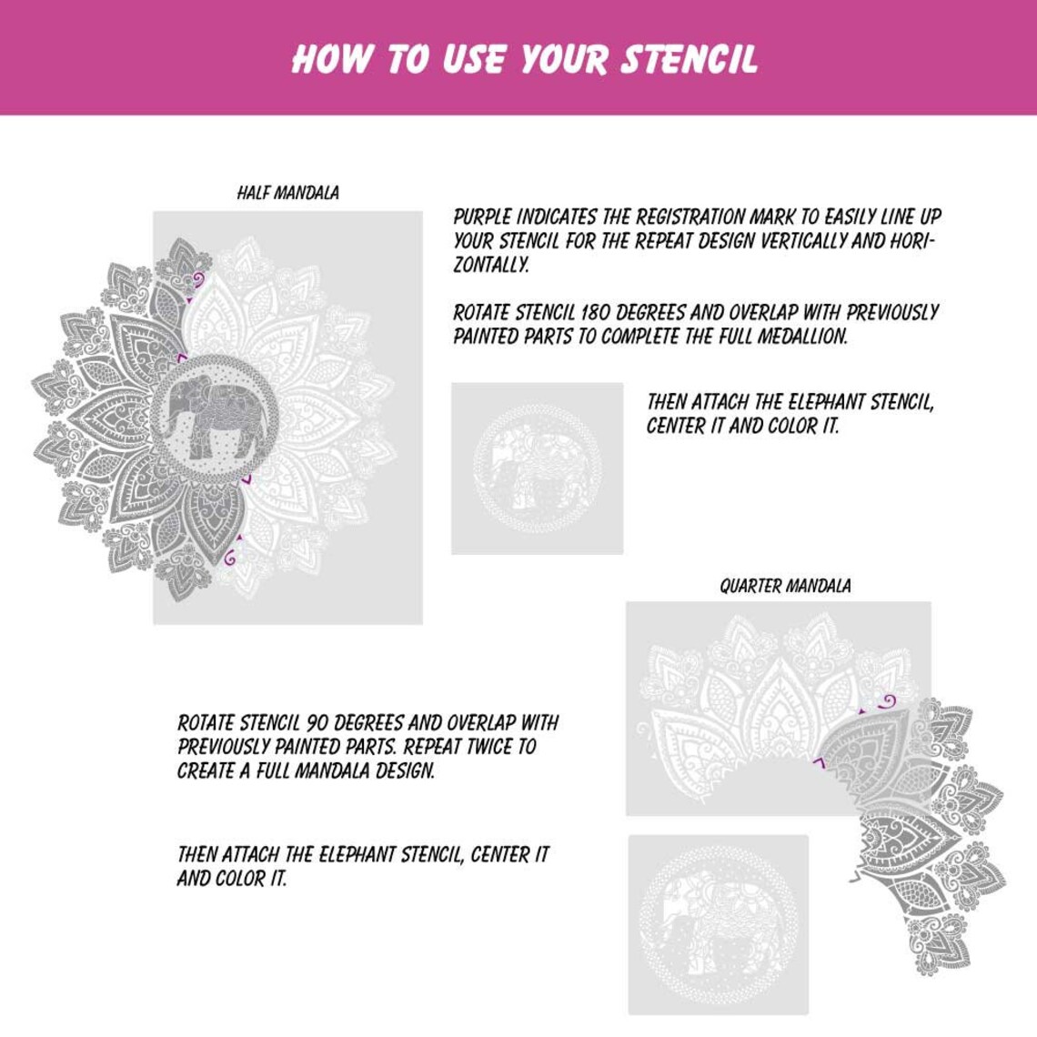 Stencil Mandala Elephant, Mandala Jumbo, Stencil Mandala Pattern for ...