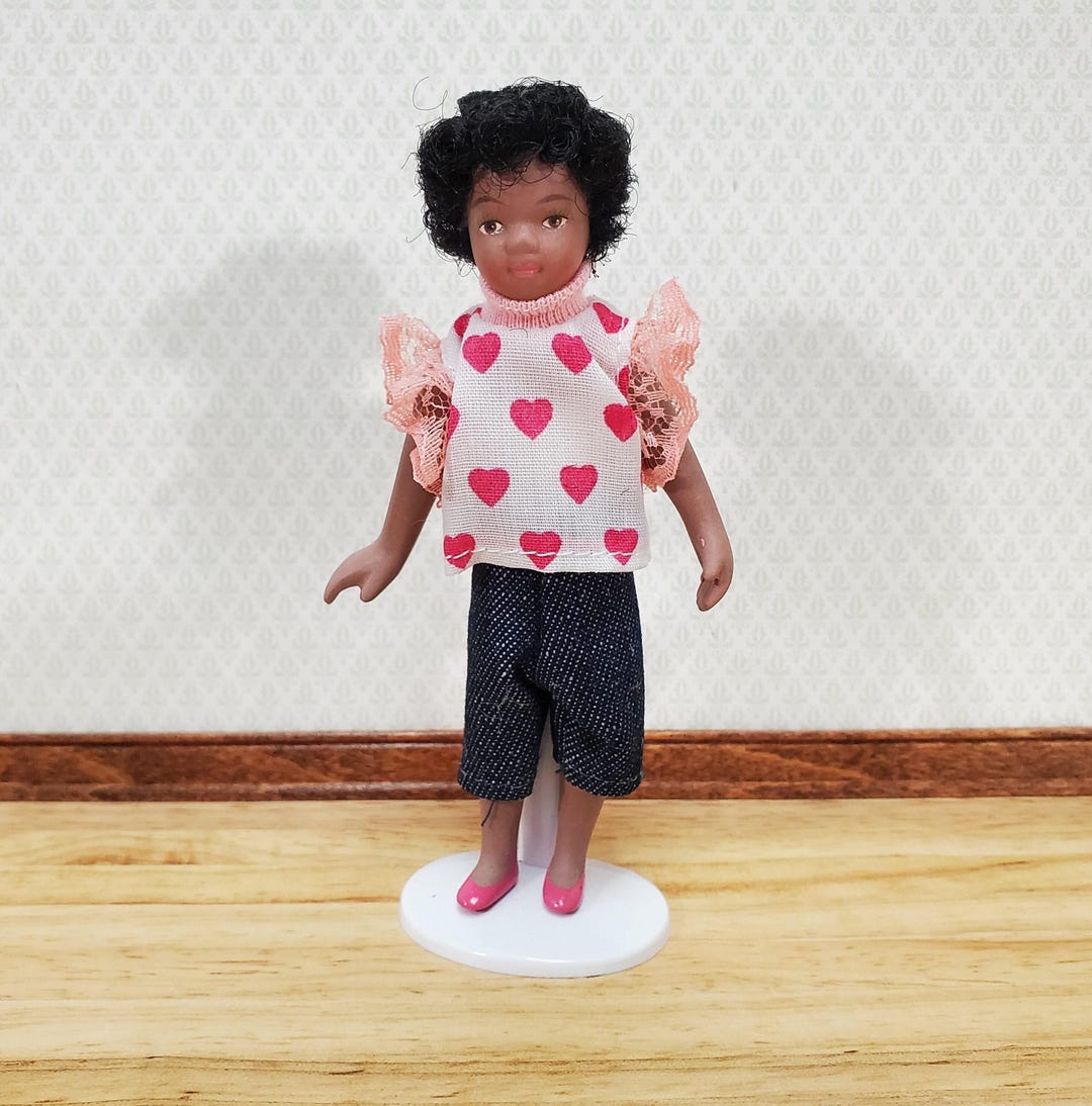 Dollhouse Modern Girl Black Brown Doll Daughter Sister Porcelain ...