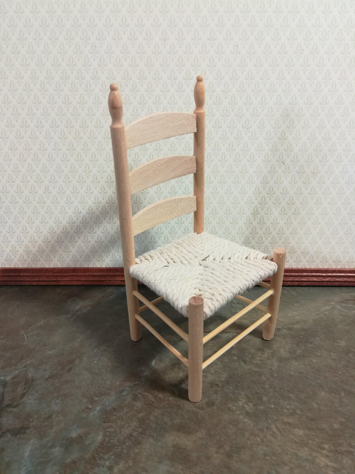 Dollhouse Miniature Ladderback Chair With Rush Seat for Kitchen or ...