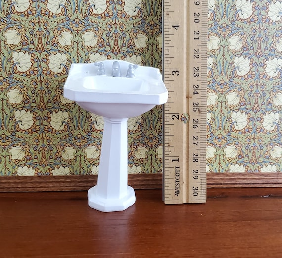 Dollhouse bathroom set dolls house 3-piece bath tub faucet sink mirror ...