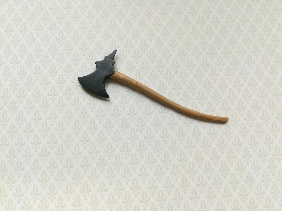 Dollhouse Miniature Battle Axe Large 1:12 Scale Pewter Curved Handle - Etsy