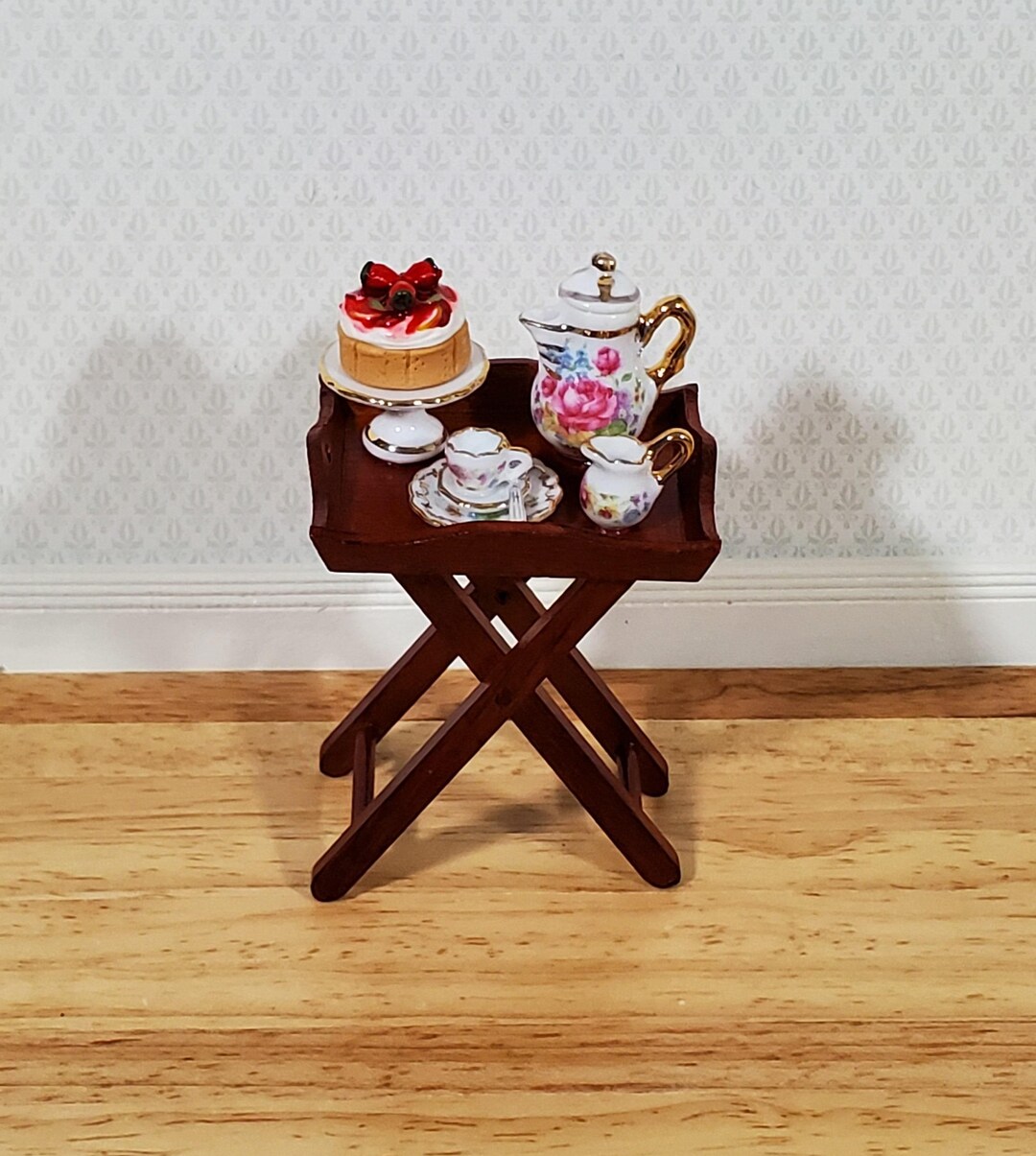 Dollhouse Tea Coffee Serving Table With Cake Reutter Porcelain 1:12 ...