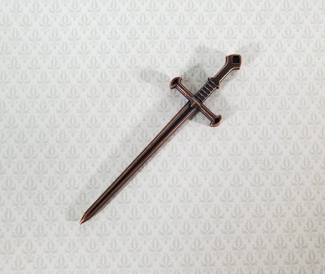 Miniature 2 Handed Sword Metal With Bronze Finish 1:12 Scale Weapon 8 ...
