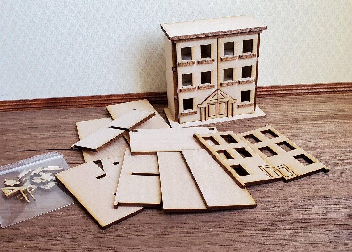 Dollhouse Miniature 1:144 Scale Kit House 3 Story Front Opening 6 Rooms ...