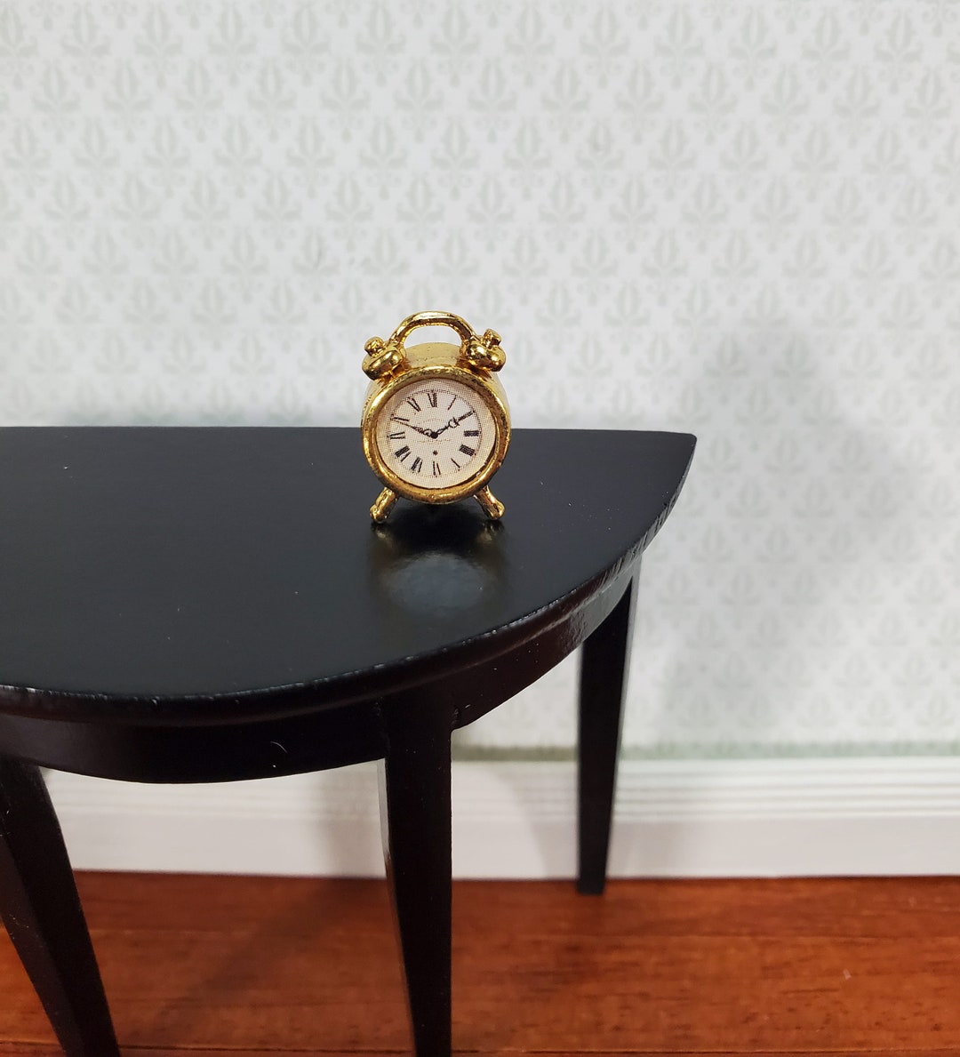 Dollhouse Miniature Bell Alarm Clock Gold Vintage Style 1:12 Scale ...