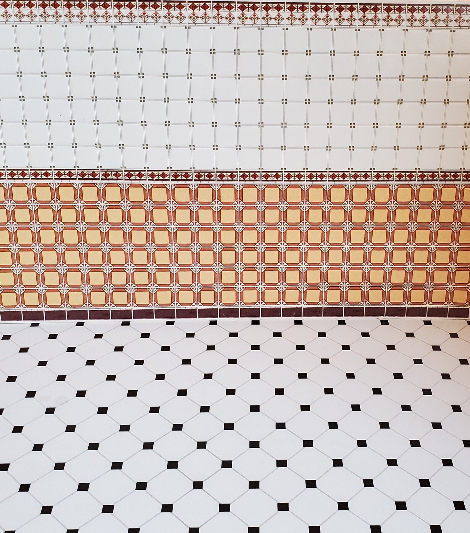 Dollhouse Miniature Tile Floor White With Black Diamonds - Etsy