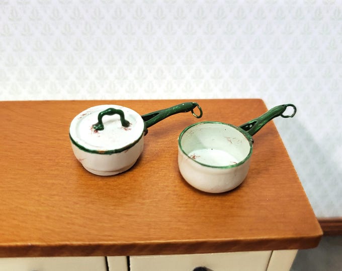 Dollhouse Double Boiler Pots + Lid Cooking Pans 1:12 Scale Miniature ...