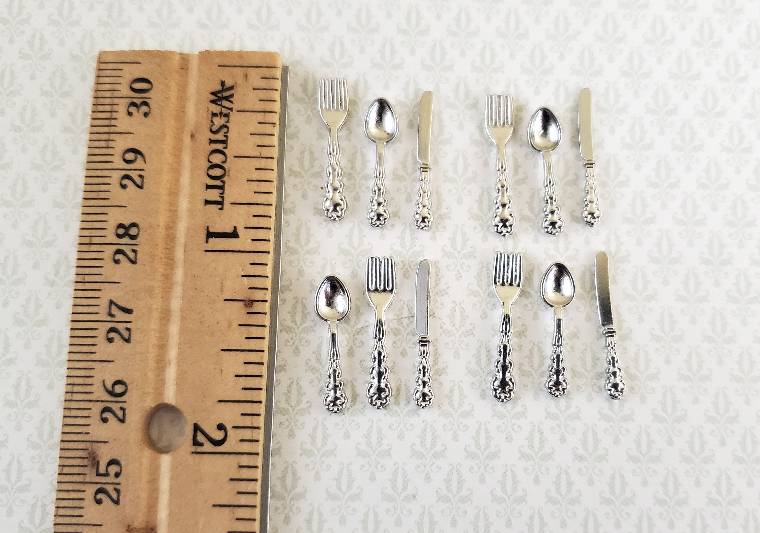 Dollhouse Miniature Silver Flatware Silverware Fancy Set 4 - Etsy