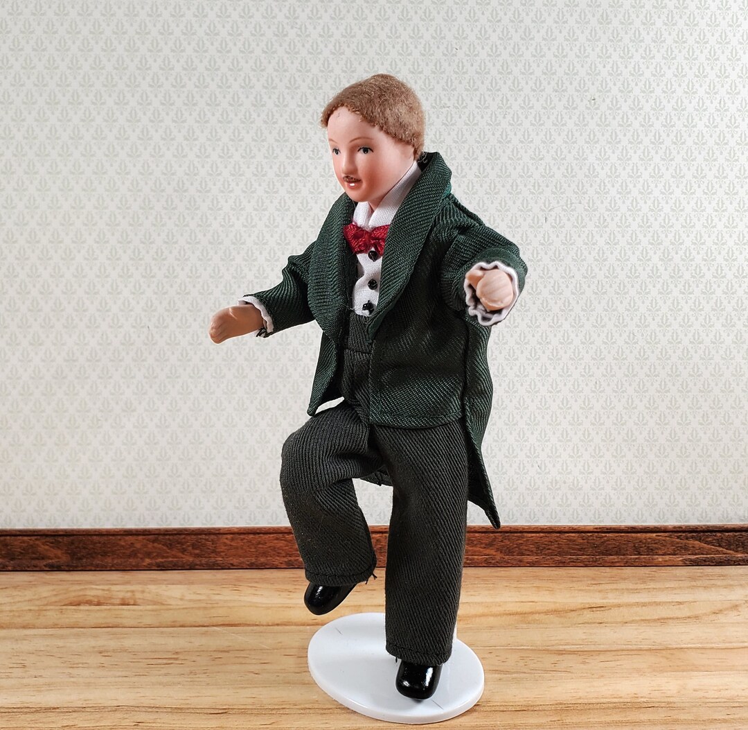Dollhouse Man Doll Porcelain Dad Father Bow Tie 1:12 Scale Miniature ...