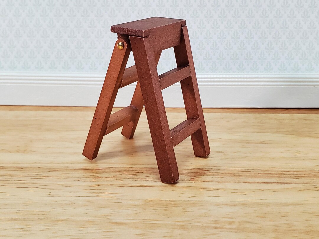 Dollhouse Short Step Ladder 3 Steps Wood 1:12 Scale Miniature Opens ...