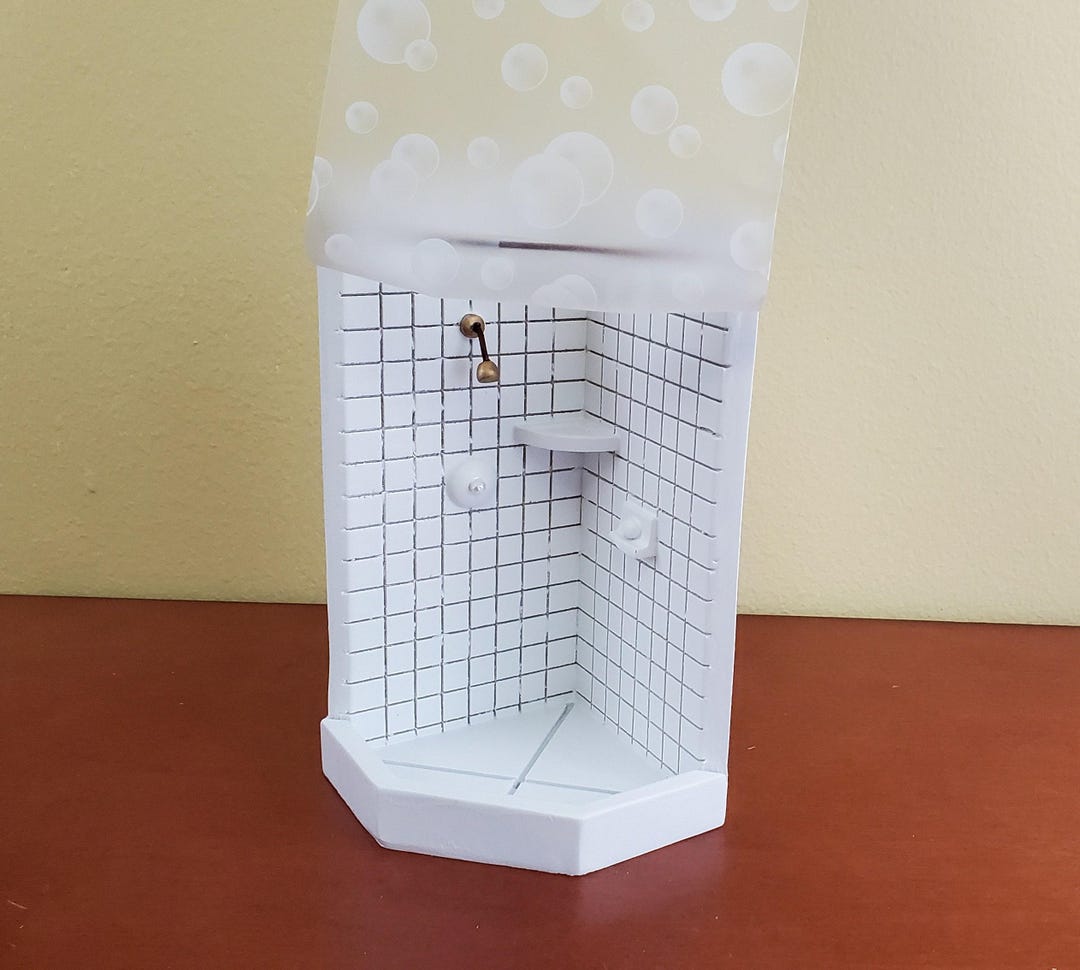 Dollhouse Miniature Corner Shower White Modern 1:12 Scale Bathroom ...