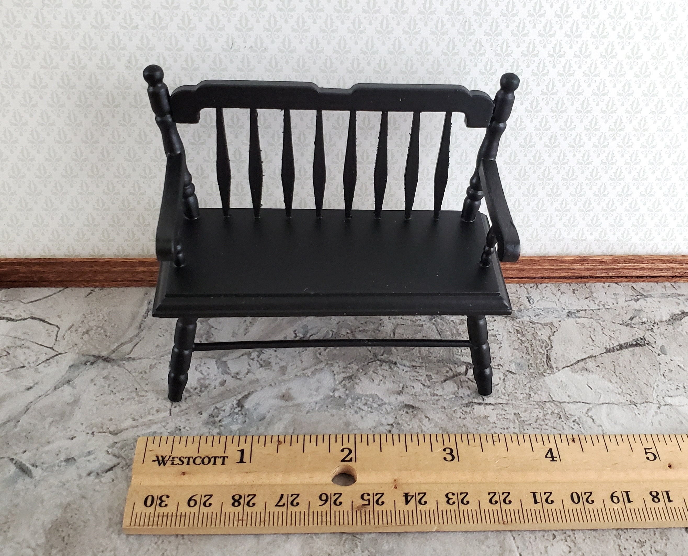 Dollhouse Bench Deacon Style Black Wood 1:12 Scale Miniature | Etsy