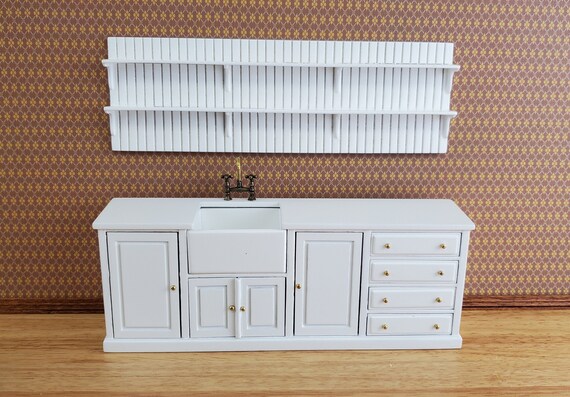 JBM Dollhouse Kitchen Sink Cabinet & Wall Plate Shelf White - Etsy