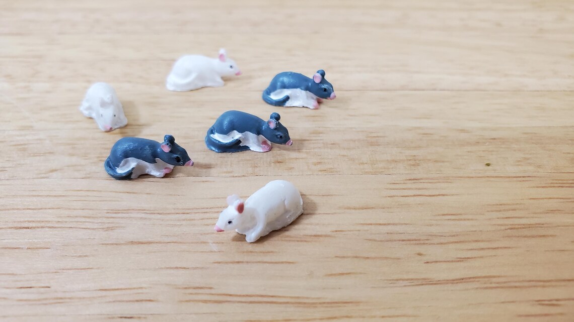 6 Tiny Mice Rats for Dollhouses White & Gray 1:12 Scale Miniatures - Etsy