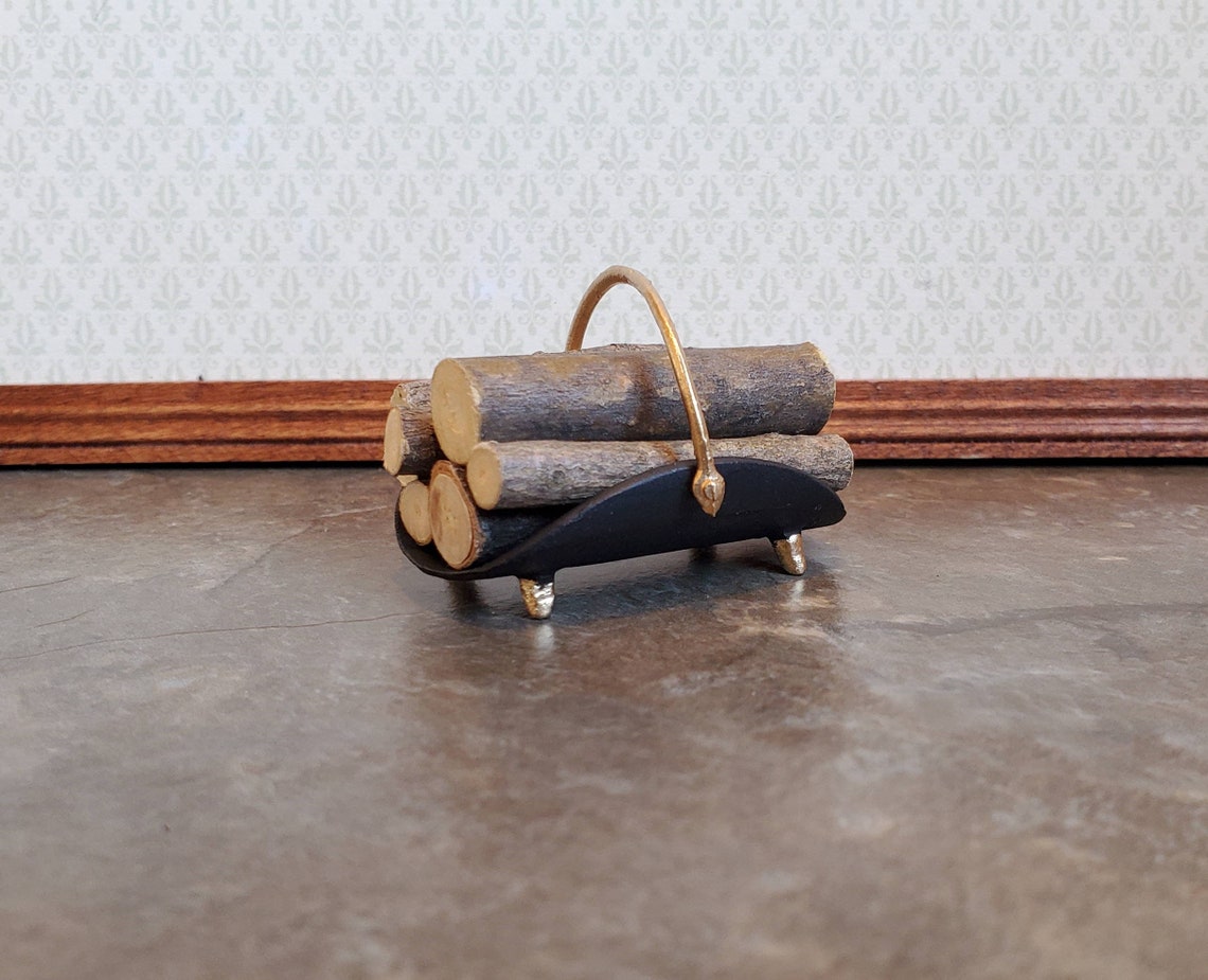 Dollhouse Miniature Fireplace Log Rack Holder With Logs Black - Etsy
