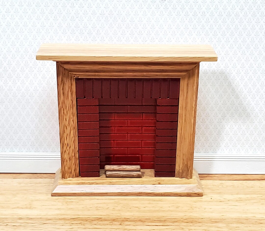 Dollhouse Fireplace With brick Insert Light Oak Finish 1:12 Scale ...