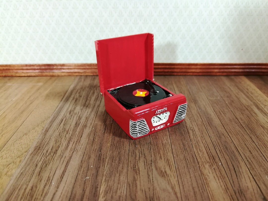 Dollhouse Miniature Turntable Record Player 1950s Style Red 1:12 Scale ...