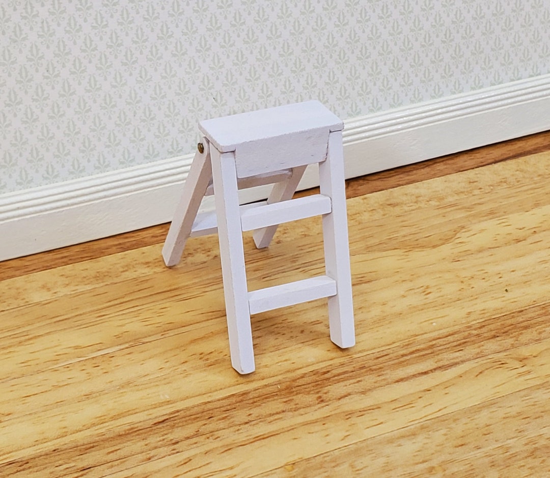 Dollhouse Short Step Ladder 3 Steps White Wood 1:12 Scale Miniature ...